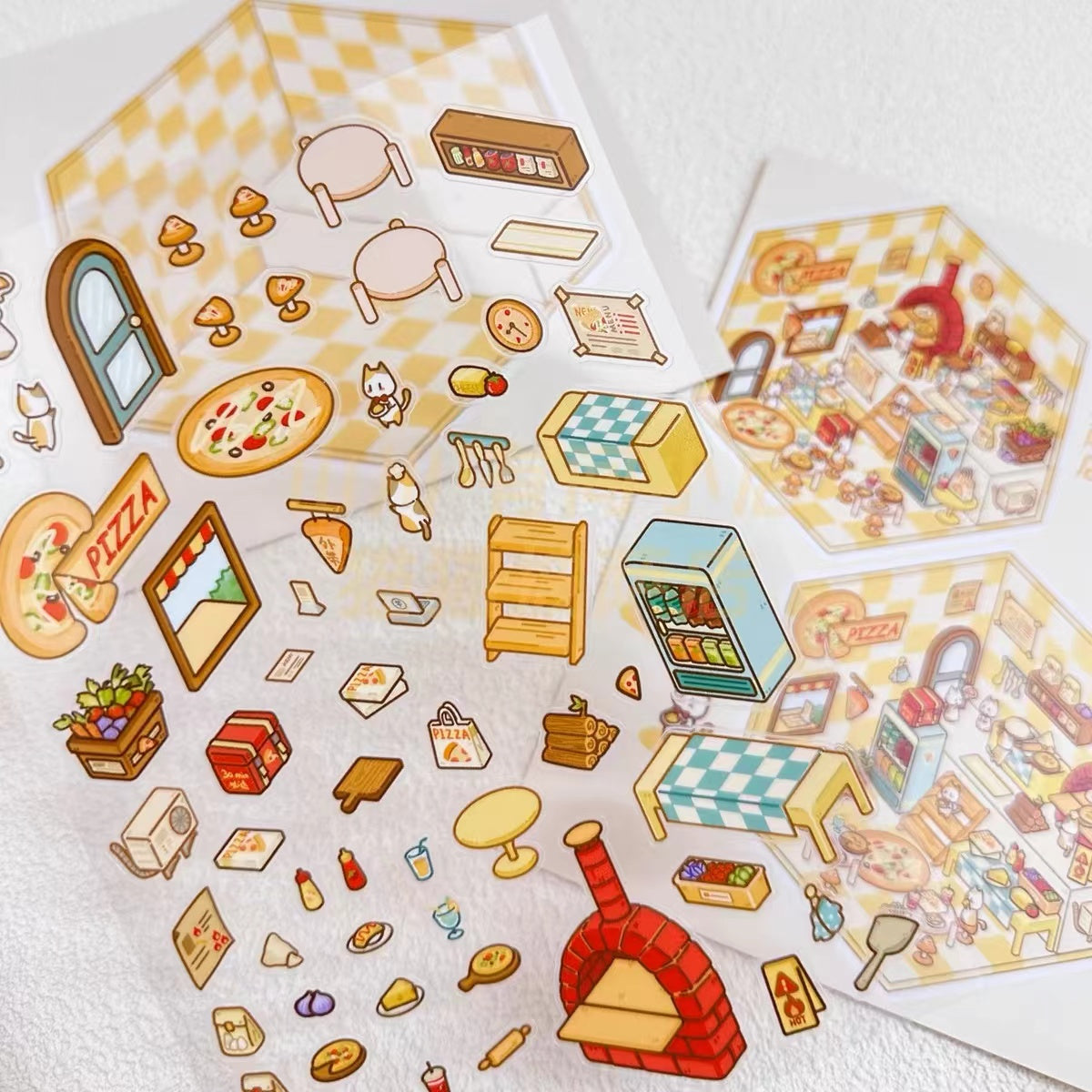 DIY Miniature Sticker Scene,Cat Burger Shop|Ferris Wheel Sushi|Hot Spr ...
