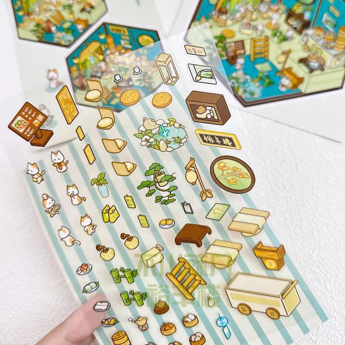 DIY Miniature Sticker Scene,Cat Burger Shop|Ferris Wheel Sushi|Hot Spr ...