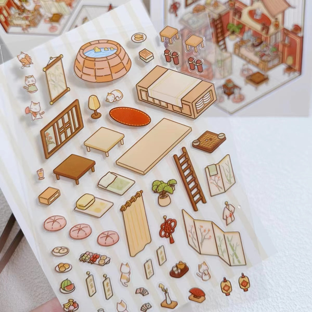 DIY Miniature Sticker Scene,Cat Burger Shop|Ferris Wheel Sushi|Hot Spr ...
