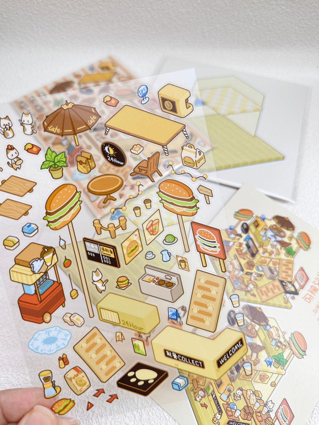 DIY Miniature Sticker Scene,Cat Burger Shop|Ferris Wheel Sushi|Hot Spr ...