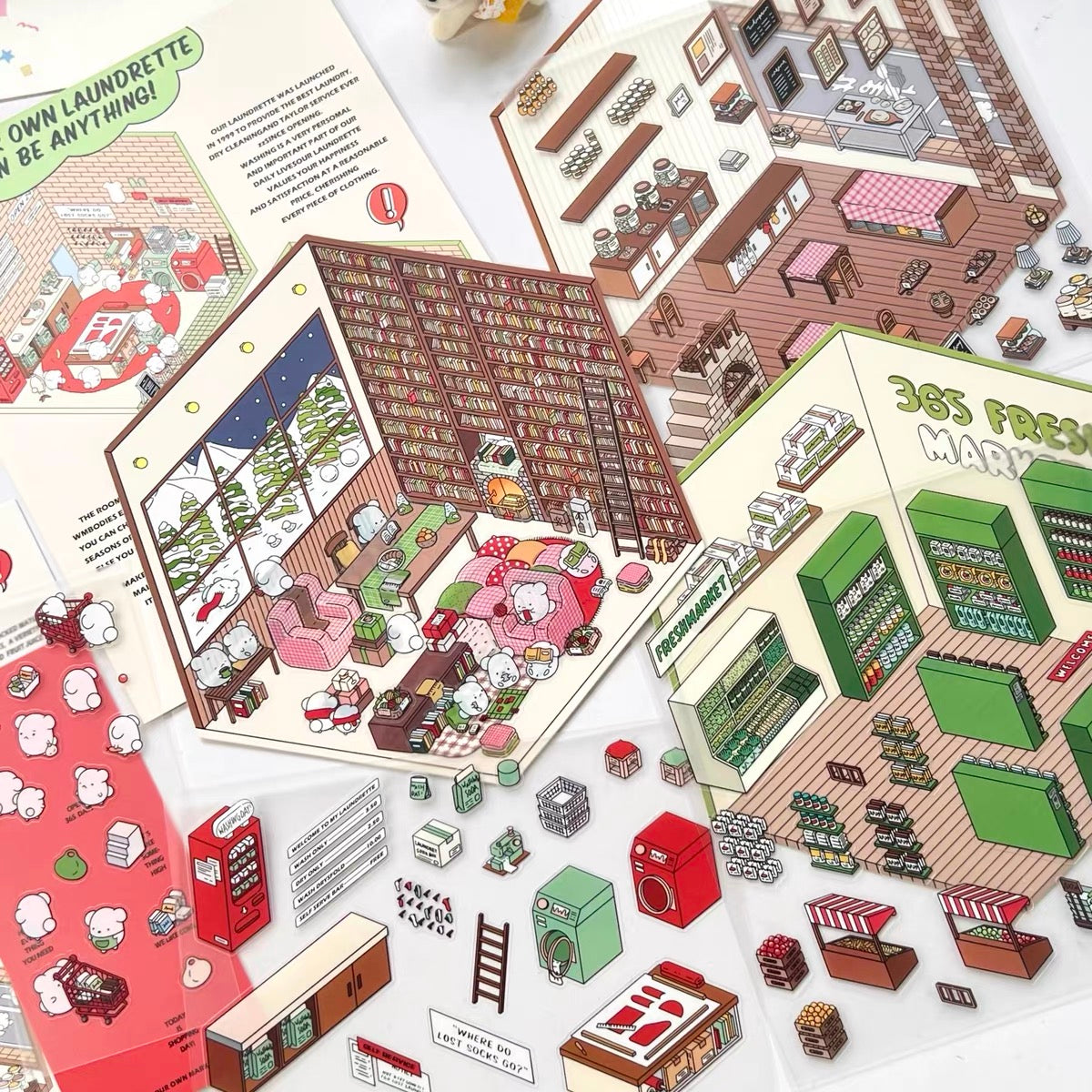 DIY 3D Sticker Scene,Make Your Own Baking Shop|Fresh Market|Bookstore ...