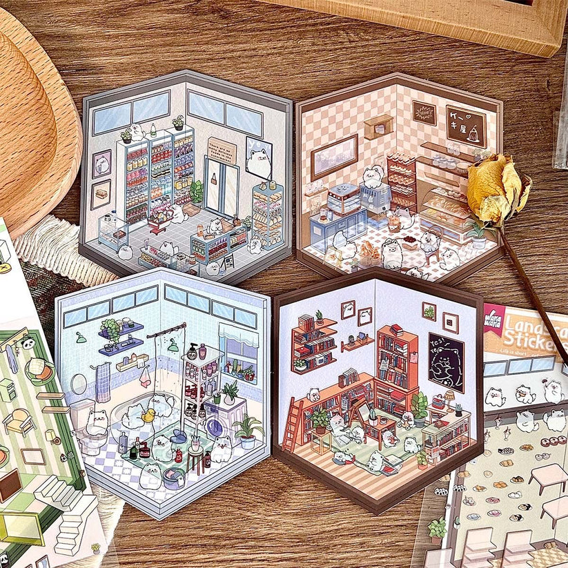 Sticker Play Scenes, Make A Grocery Store|Library|Buffet|Bakery|Bathro ...