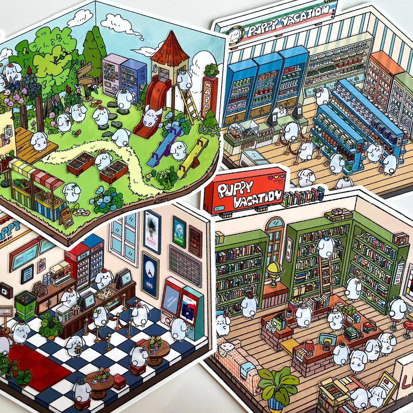 Puppy Sticker Scenes! Create your Own Four Puppy Library|Cinema|Resort ...
