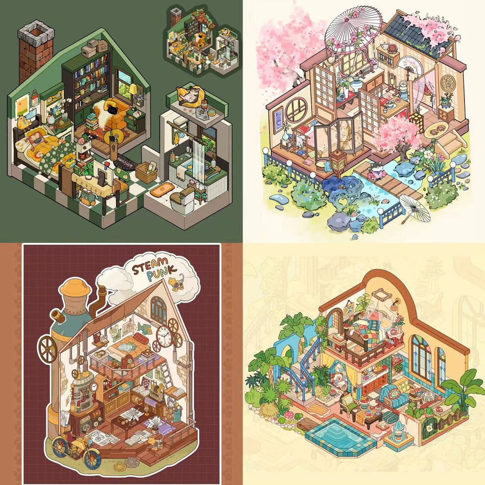 3D Sticker Scene Meow Loft Sakura Court Moro Nest Steam Hall DIY Stick ...
